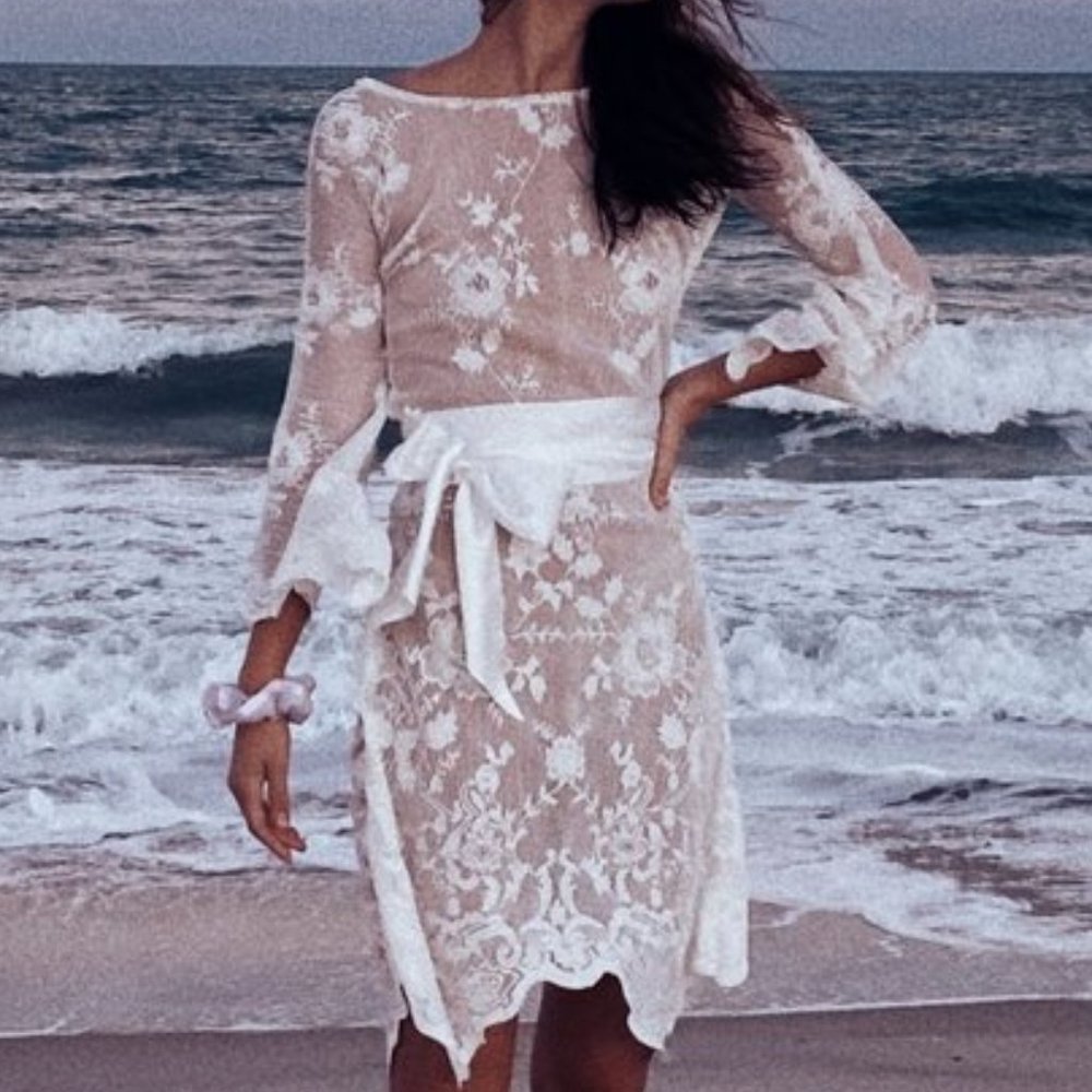 Vintage Sheer Lace Bell Sleeve Hippie Dress Boho - Gem